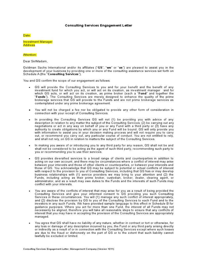 Consulting Engagement Letter Company | Conflict Of Interest ...
