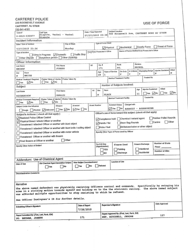 Joseph Reiman's use-of-force forms
