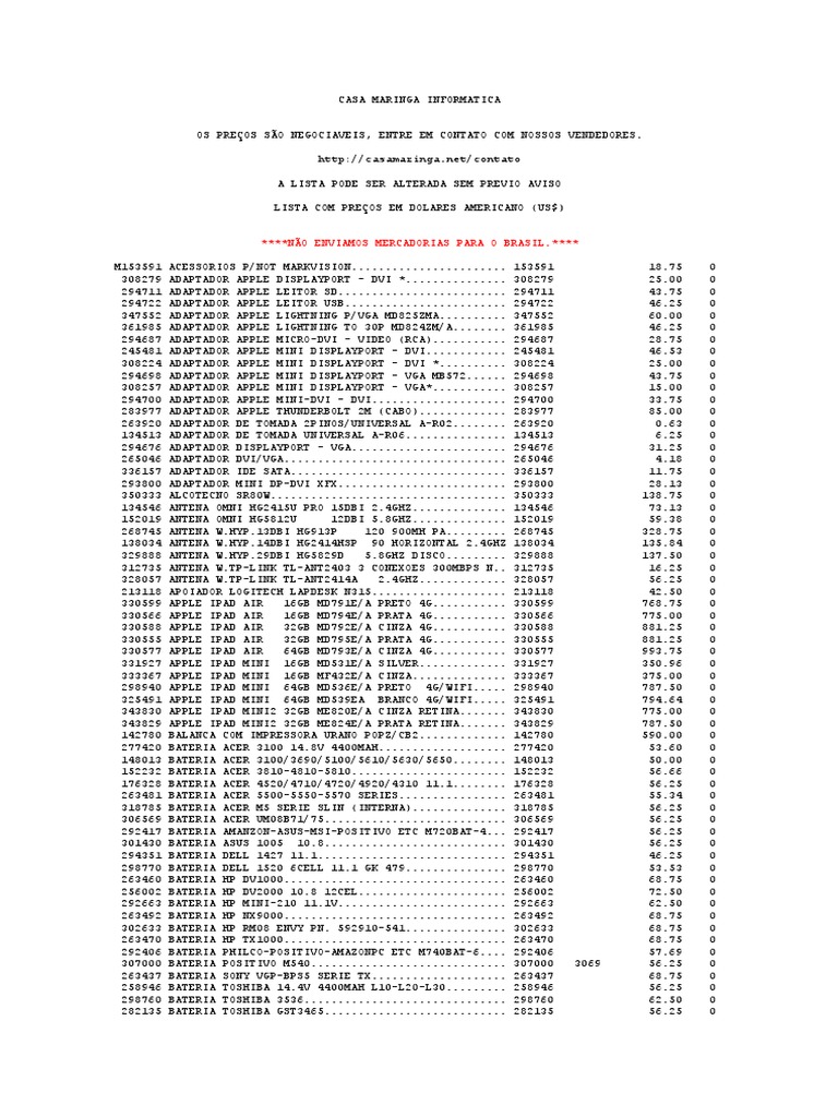 CasaMaringá - Lista Informática | PDF | Introducciones de productos ...
