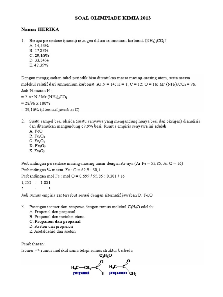 Soal Olimpiade Kimia 2013 | PDF | Sains & Matematika