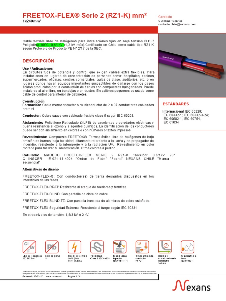 1x240mm NEXANS | PDF | Cobre | Resistencia Eléctrica y Conductancia