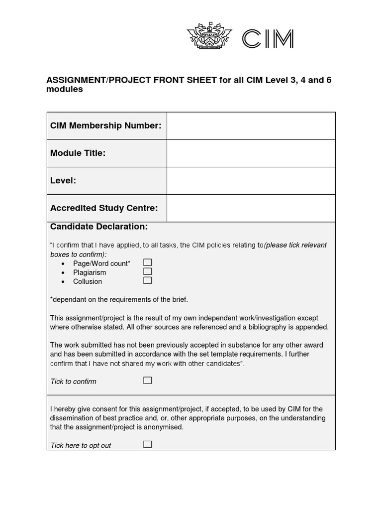 Cim 1 & 2 Assignment Cover Page | PDF