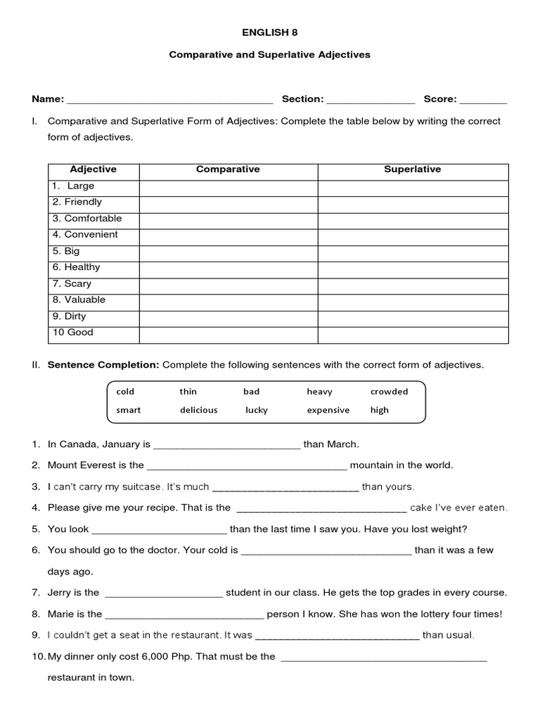 Comparatives Superlatives QUIZ | PDF | Self-Improvement