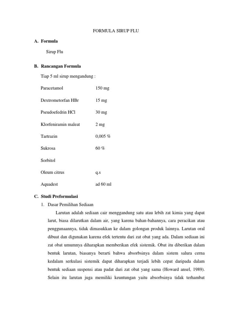 Formula Sirup Flu dengan Paracetamol | PDF
