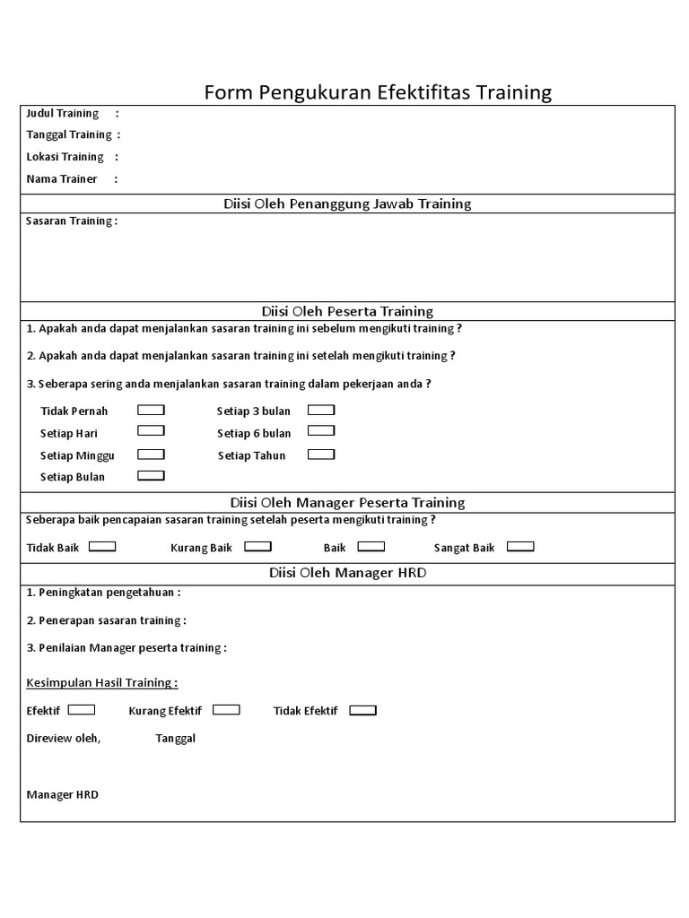 Form Pengukuran Efektifitas Training | PDF