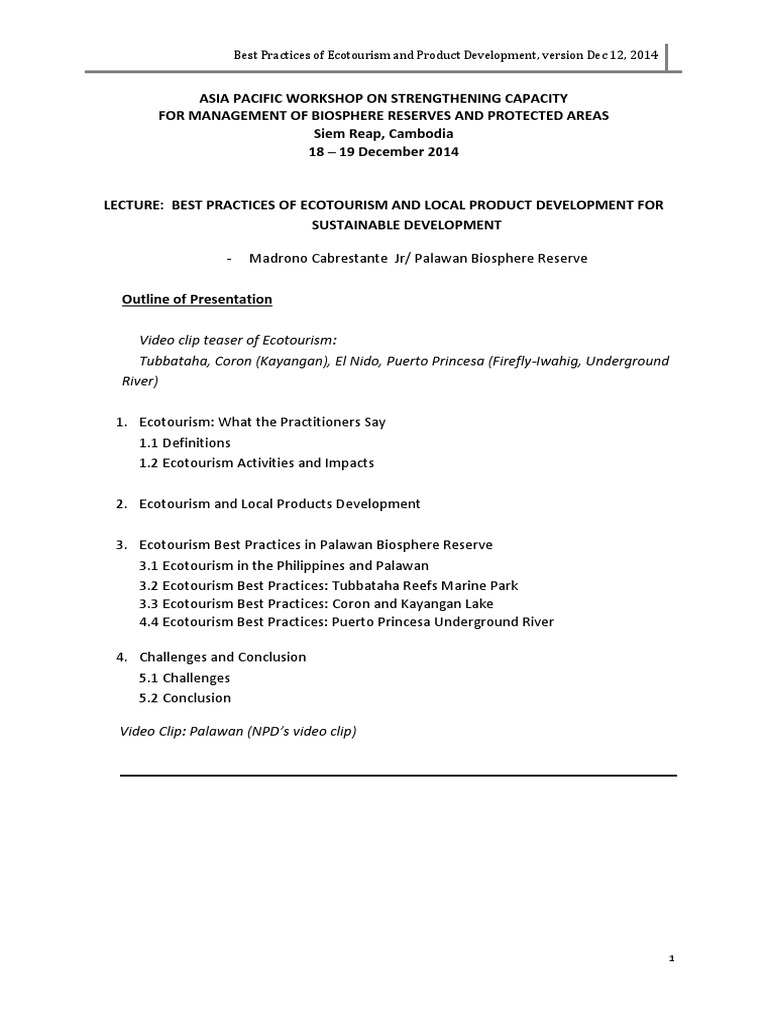 Ecotourism Best Practices Overview | PDF | Tourism | Natural Environment