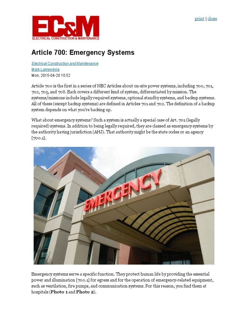 Article 700 - Emergency Systems | PDF