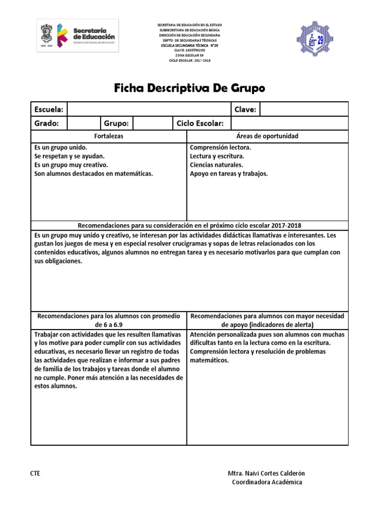 Ficha Descriptiva De Grupo Ficha Descriptiva Ejemplo Internet | Prueba