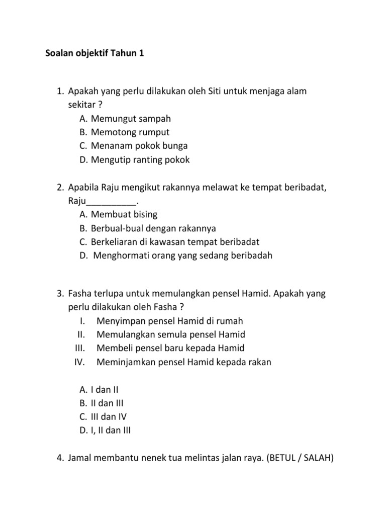 Contoh Soalan Objektif | PDF | Griya & Taman