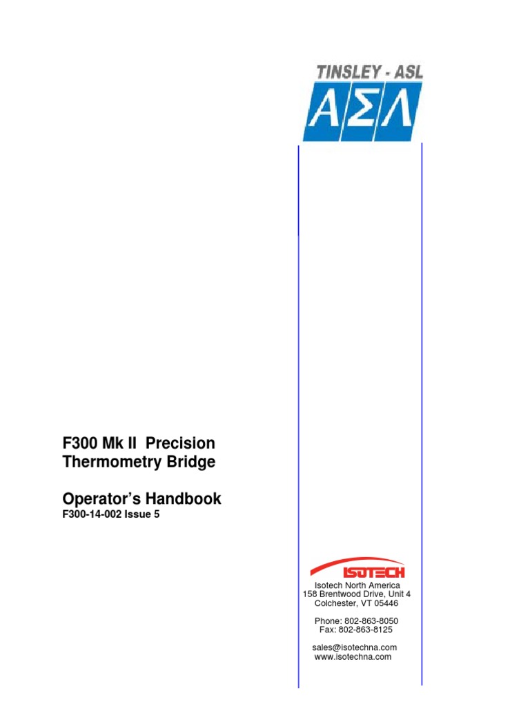 ASL, F300 Precision Thermometry Bridge-14-002 Issue 5 Operators ...