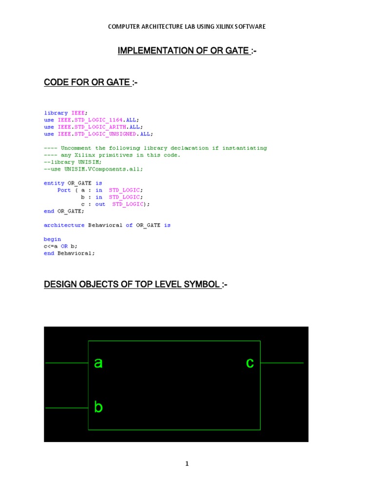 Implementation of or Gate:-: Computer Architecture Lab Using Xilinx ...