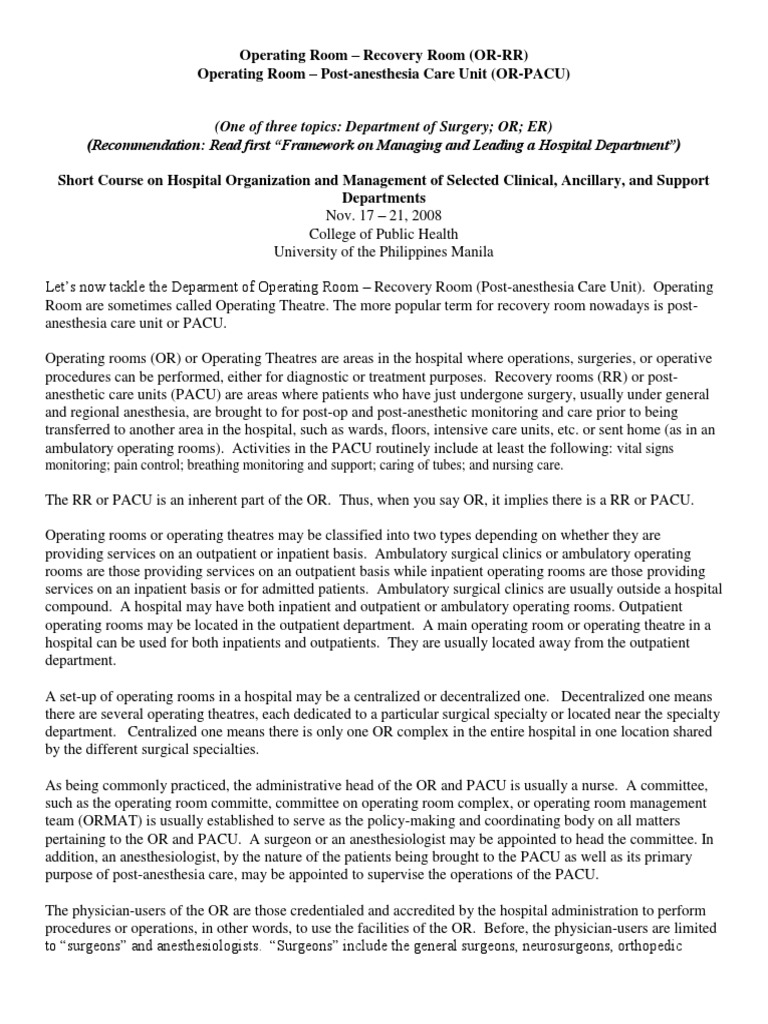 Operating Room Standards | PDF | Nursing | Patient