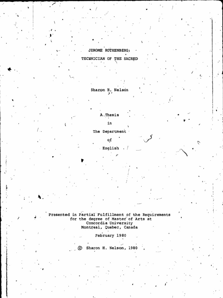 Sharon Nelson. Jerome Rothenberg The Technician of The Sacred | PDF
