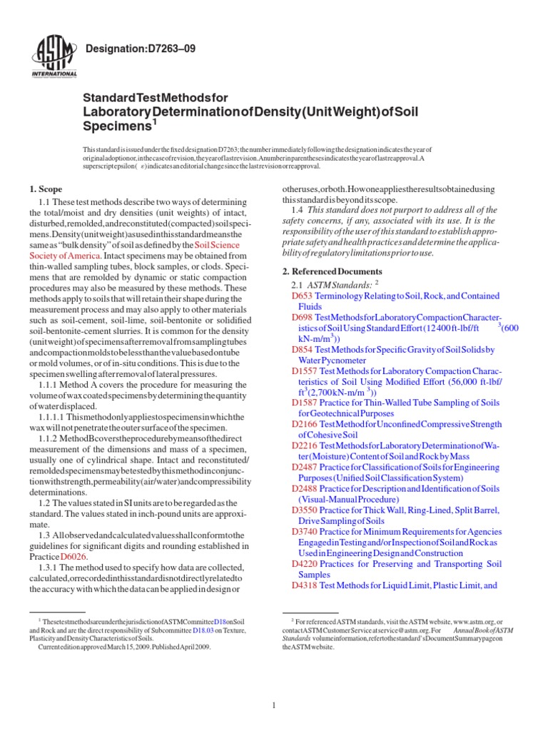 Astm D 7263-09 | PDF | Density | Soil