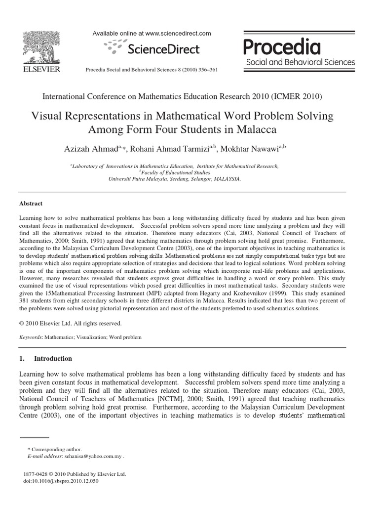 Visual Representations in Mathematical - 2 | PDF | Mental Image ...