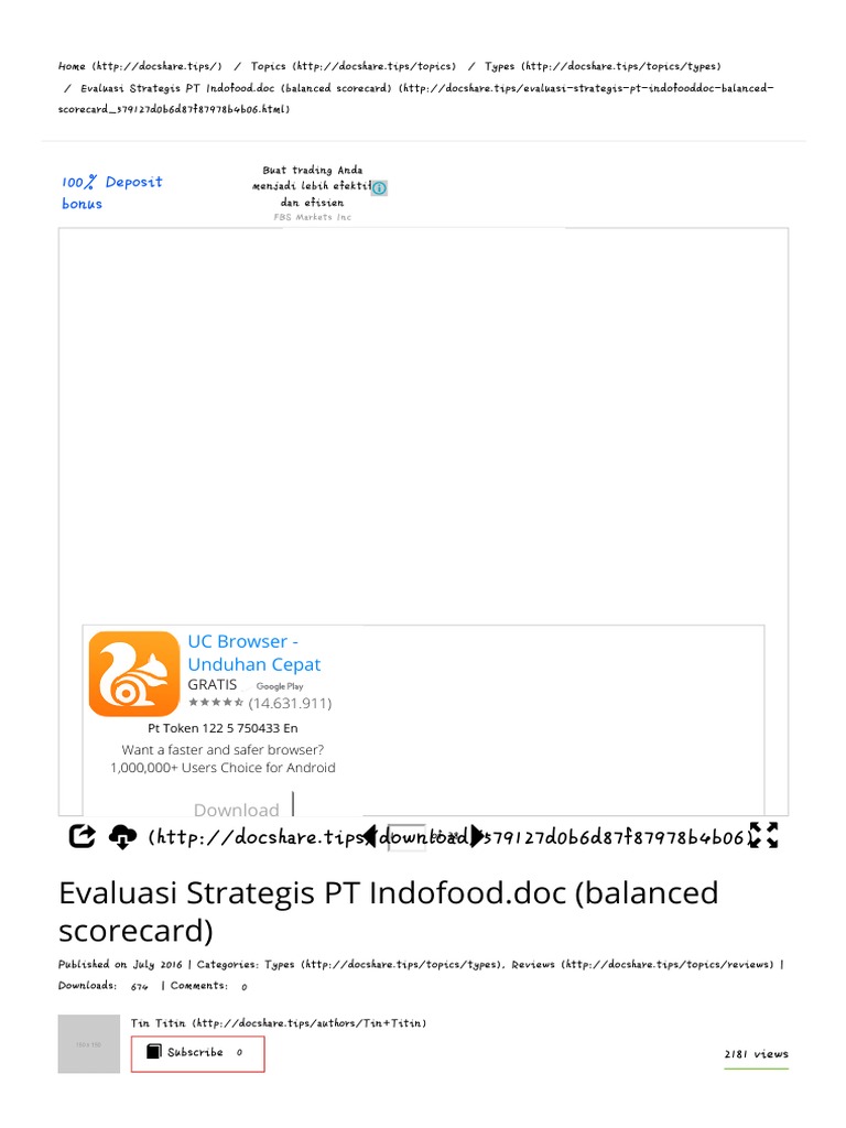Evaluasi Strategis PT Indofood - Doc (Balanced Scorecard) - DocShare - Tips | PDF
