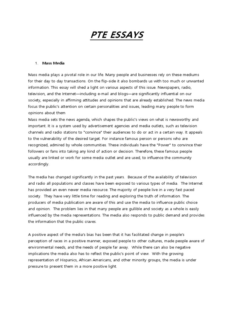 PTE ESSAYS.docx | Mass Media | Tourism