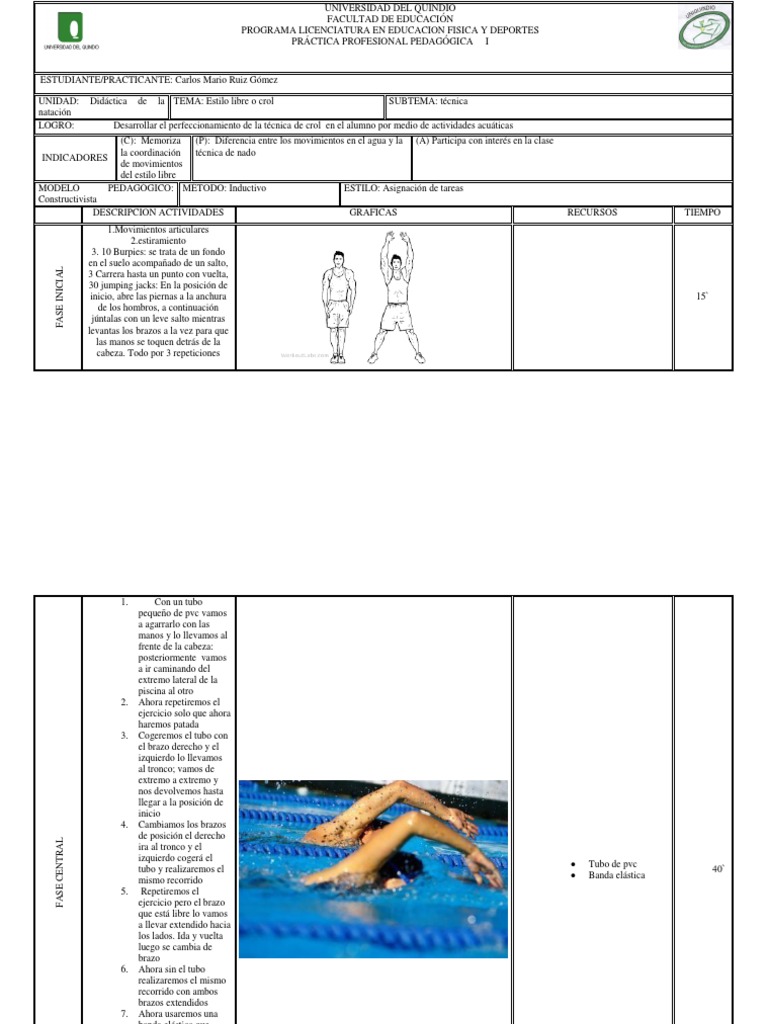 Plan Clase para Natacion 1 | PDF | Natación humana | Deportes