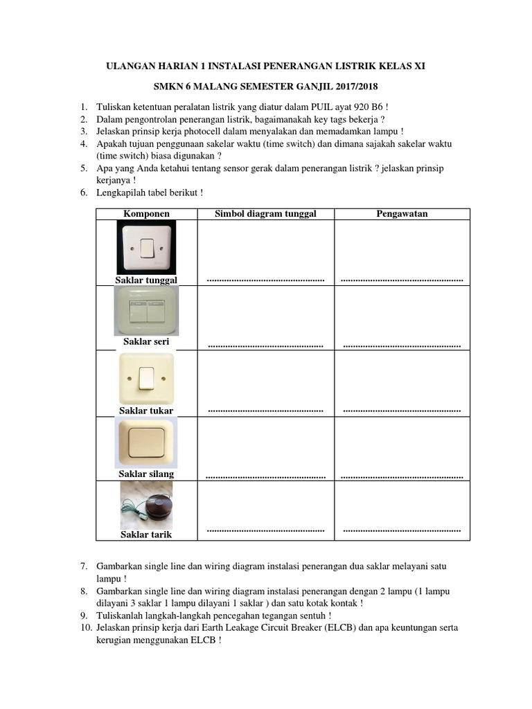 Ulangan Harian 1 Instalasi Penerangan Listrik Kelas Xi | PDF