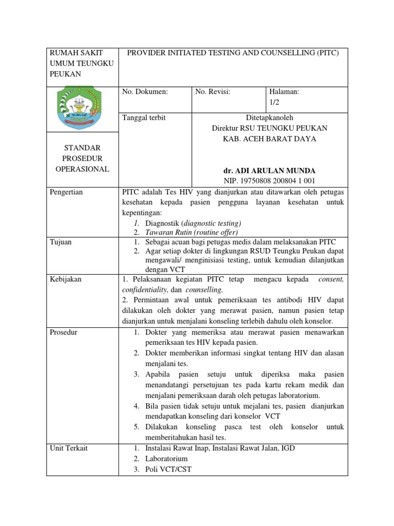 SOP Pelaksanaan PITC Di RS | PDF