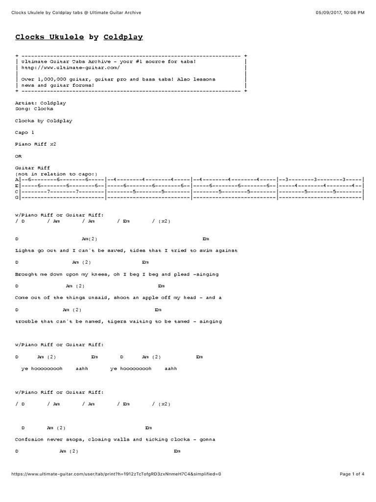 Coldplay Clocks Guitar Chords