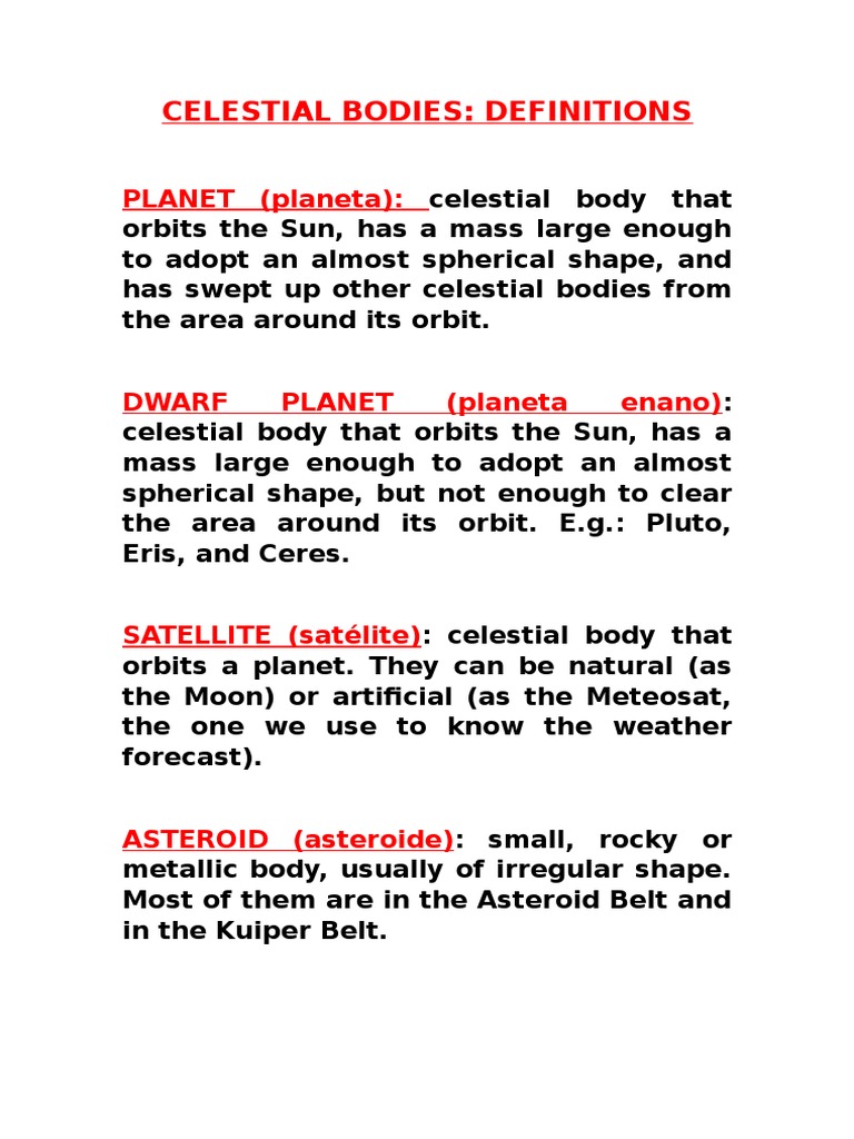 Celestial Bodies: Definitions: PLANET (Planeta) | PDF