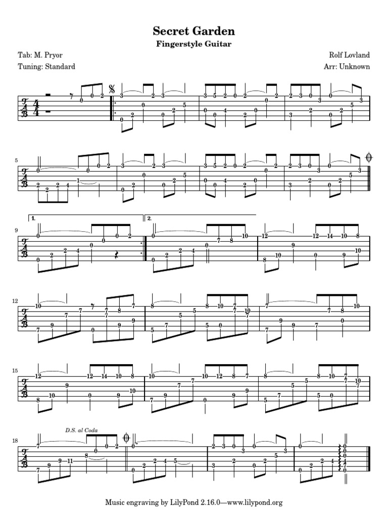 Secret Garden Tab PDF | Download Free PDF | Guitar Family Instruments ...