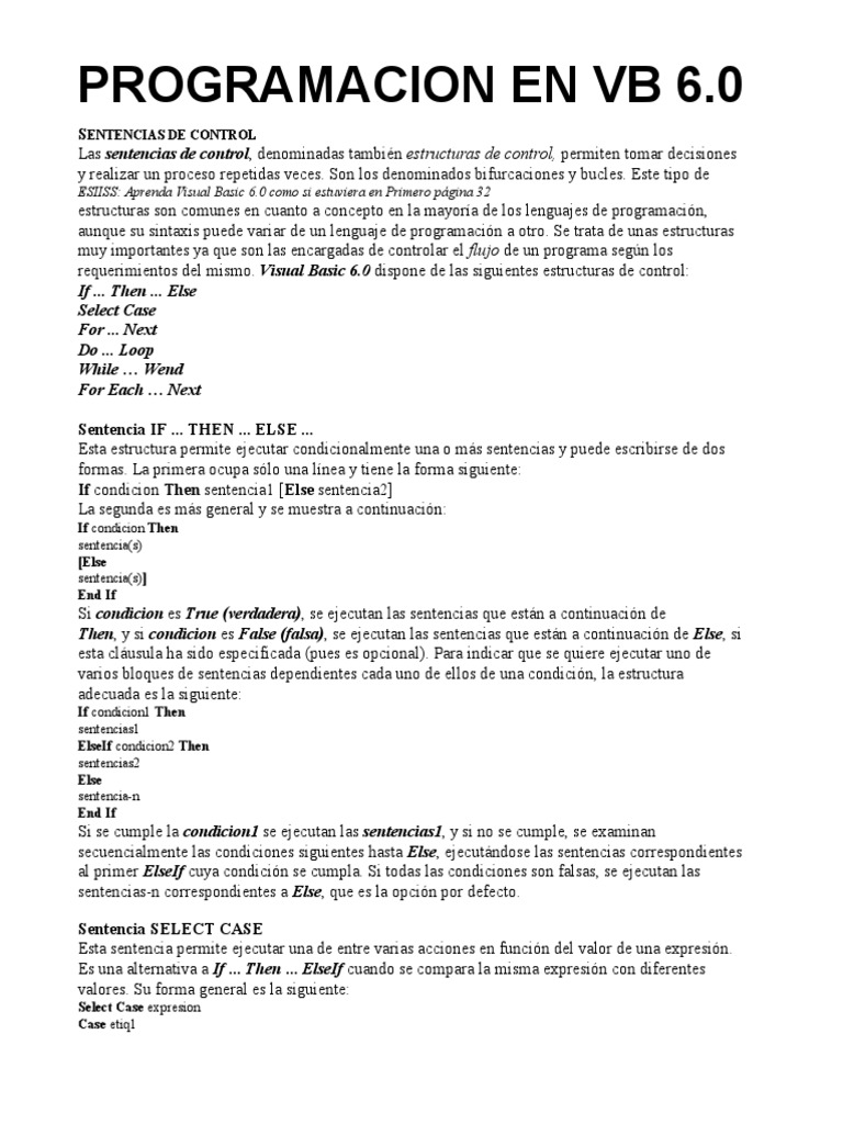 Programacion en Visual Basic 6.0 | PDF | Desarrollo de software | Áreas ...