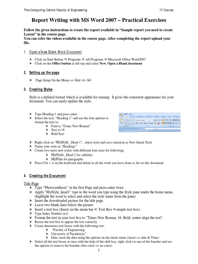Report Creating With MS Word - Assignment | PDF | Photosynthesis ...