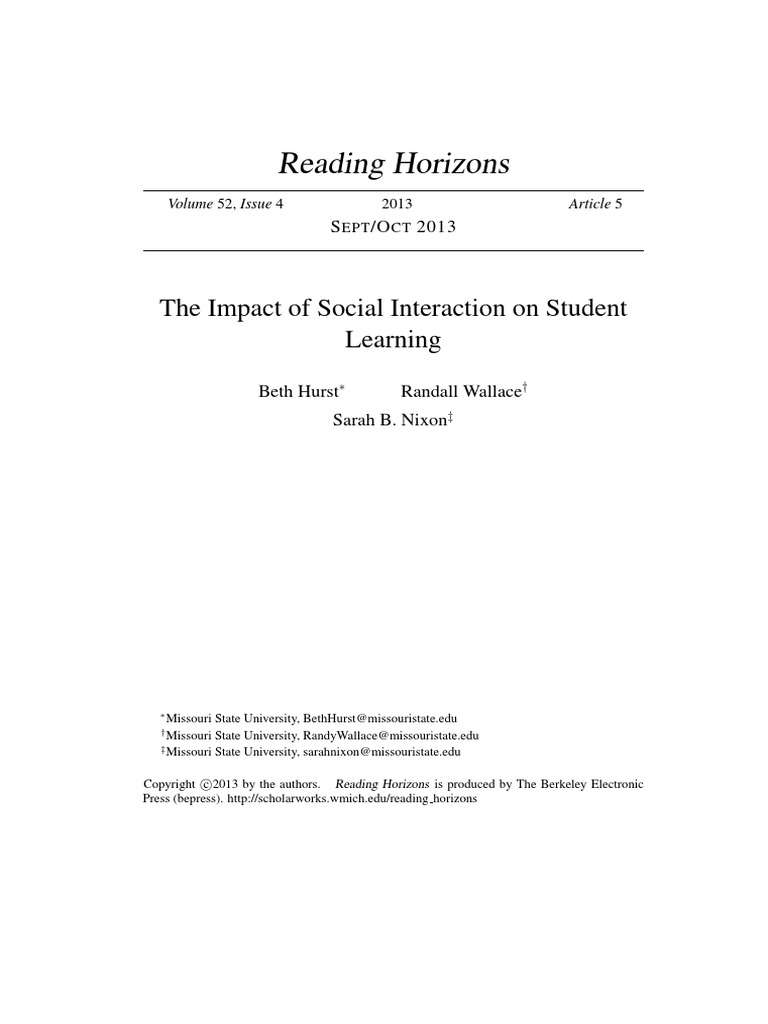 The Impact of Social Interaction On Student Learning | PDF | Reading ...
