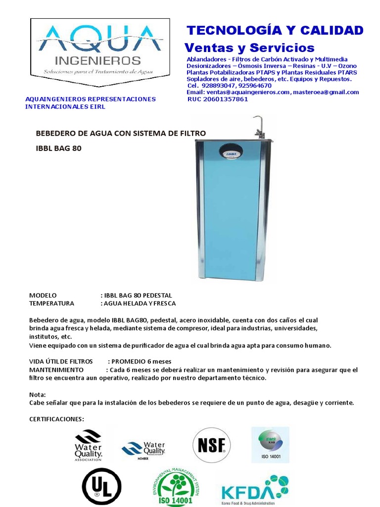 Bebedero IBBL BAG 80: Agua Fresca y Filtros | PDF