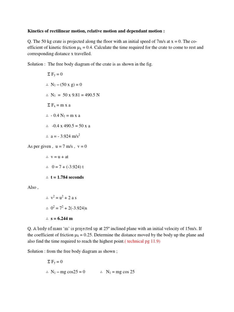 Kinetics of Rectilinear Motion | PDF | Acceleration | Velocity