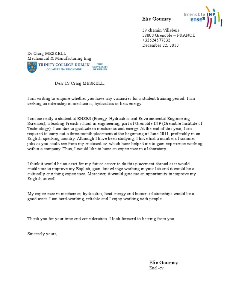 Cover Letter DCU-Ireland | PDF