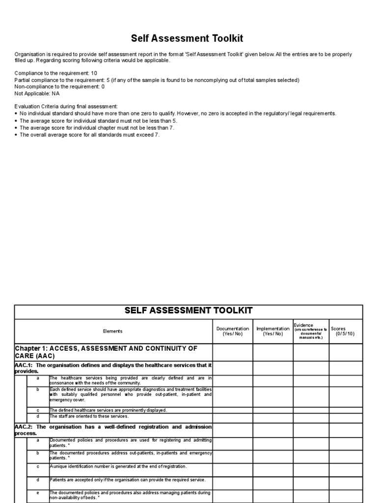 Self Assessment Toolkit 4th | PDF | Emergency Department | Patient