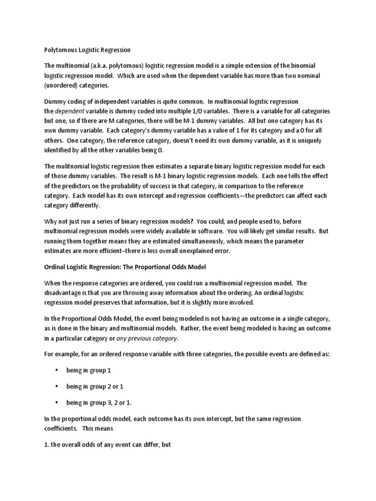 Polytomous Logistic Regression Pdf Logistic Regression Dummy Variable Statistics