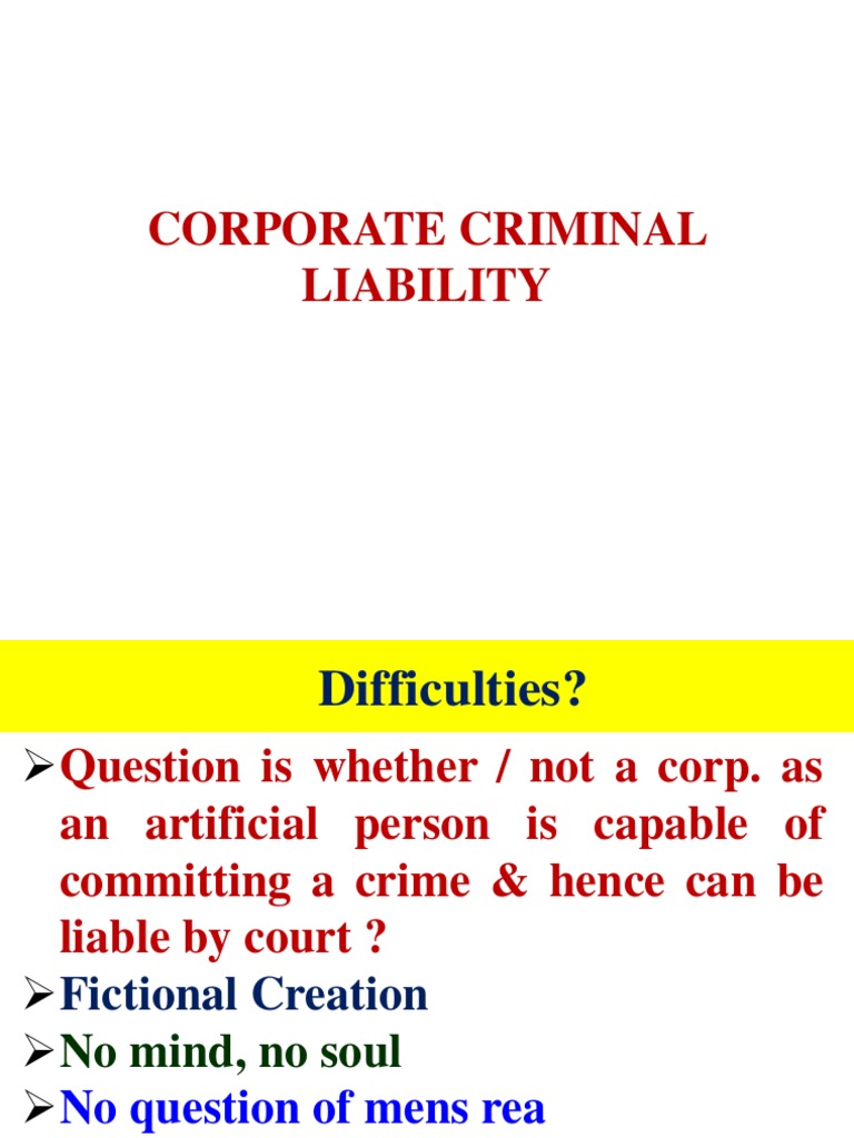 Corporate Criminal Liability | Mens Rea | Manslaughter