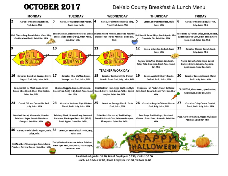 October Lunch Menu | Download Free PDF | Biscuit | Food And Drink ...