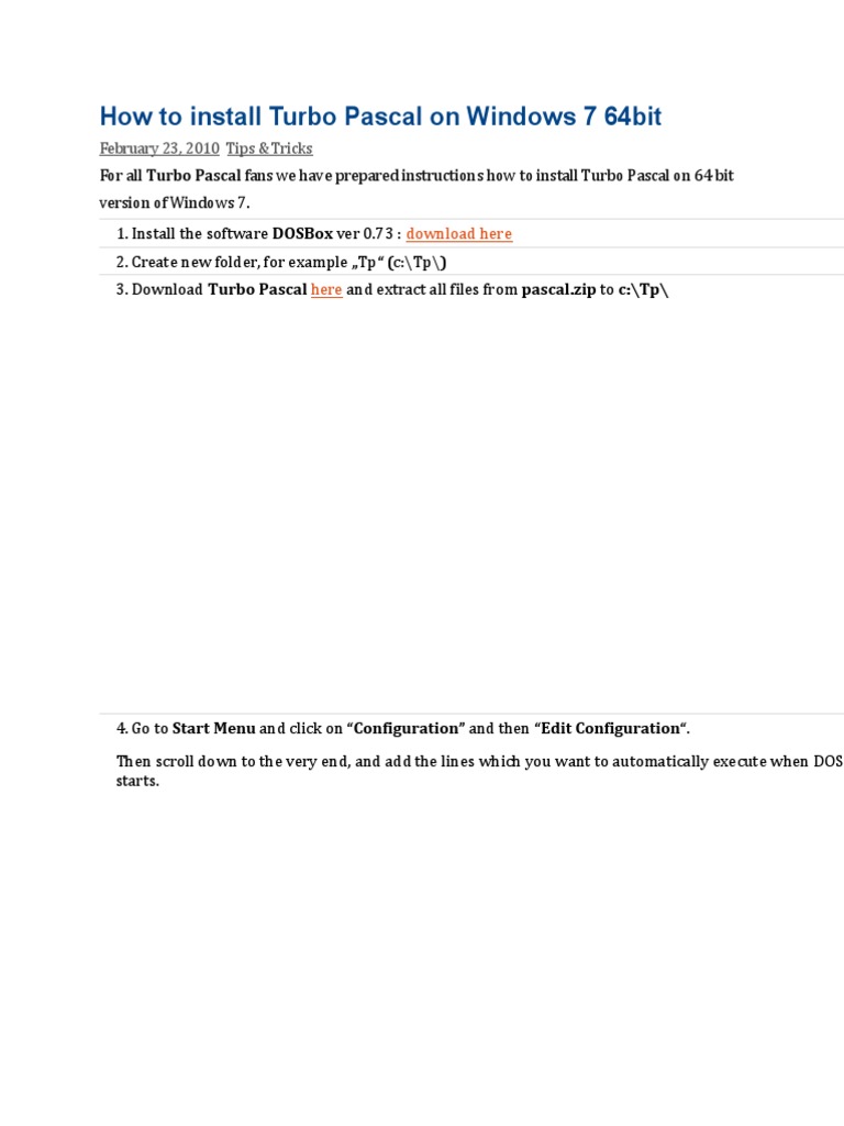 How To Install Turbo Pascal On Windows 7 64bit | PDF | Directory ...
