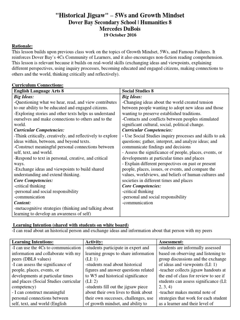 Historical Jigsaw Lesson Plan | PDF | Curriculum | Educational Technology