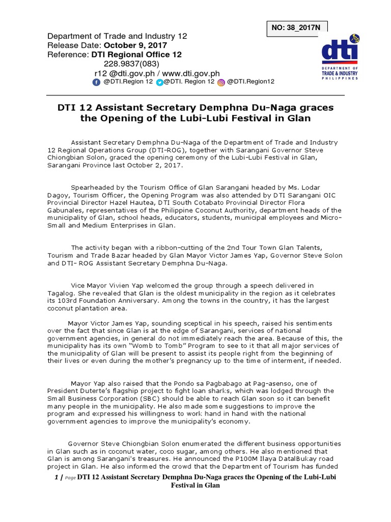 DTI12PRNo. 36 - Final - DTI 12 Assistant Secretary Graces The Opening ...