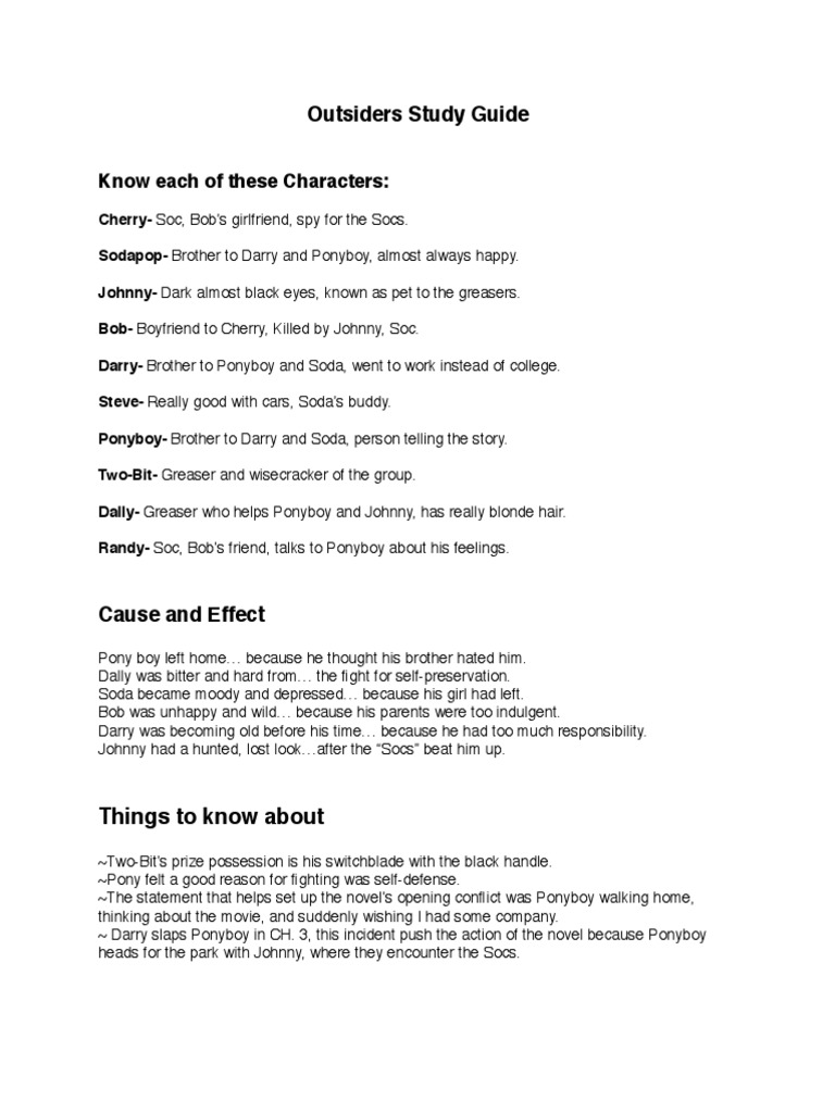 Outsiders Study Guide | PDF