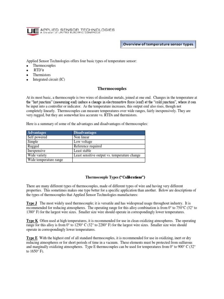 Thermocouples: Advantages Disadvantages | Download Free PDF | Thermocouple | Electrical ...
