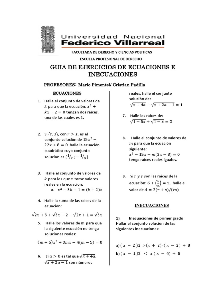 Guia de Ecuaciones e Inecuaciones | PDF | Entero | Desigualdad (Matemáticas)
