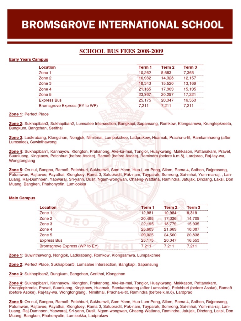 School Bus Fees 2008-2009 Breakdown | PDF