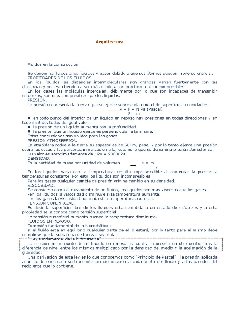 Fluidos y su Aplicación en Construcción | PDF | Líquidos | Presión