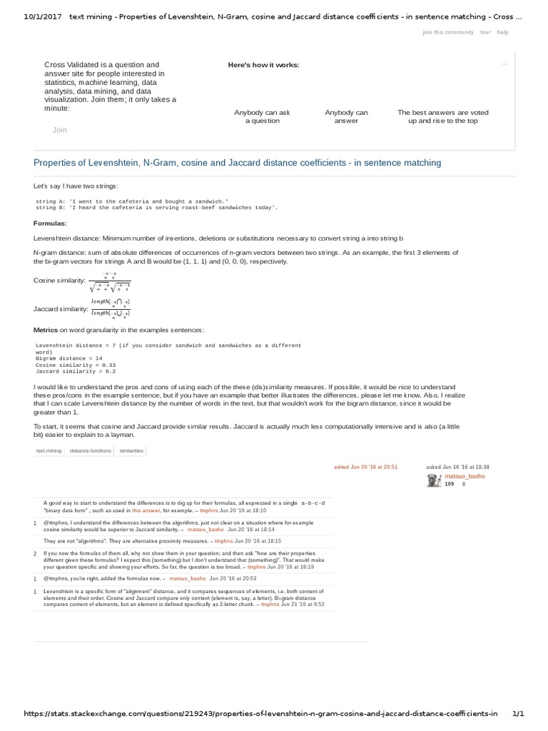 Comparing Levenshtein, N-Gram, Cosine and Jaccard Distance Measures ...