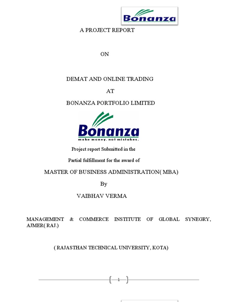 Vaibhav Project Report On Bonanza Portfolio | PDF | Order (Exchange ...