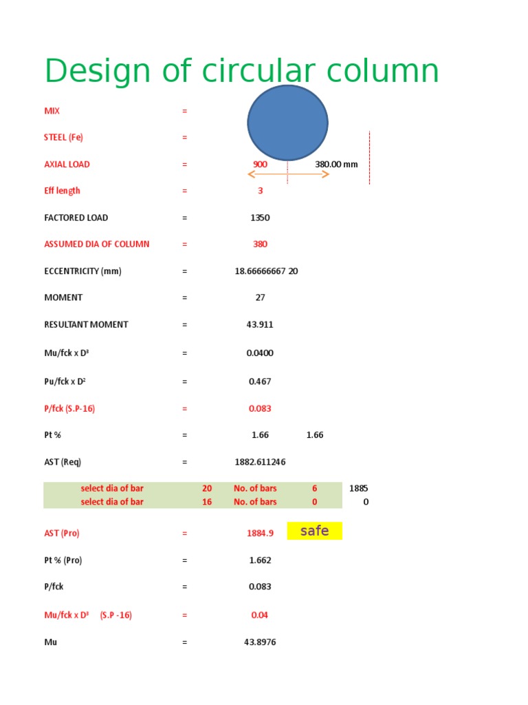 Circular Column Design Excel Sheet