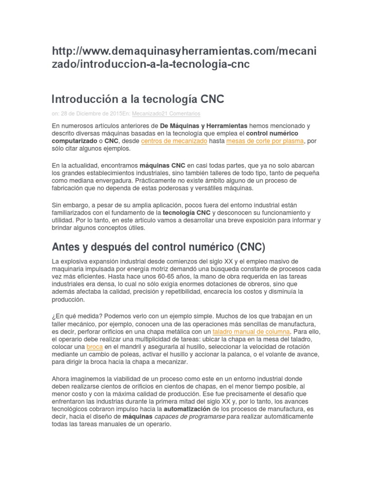 Introducción A La Tecnología CNC | PDF | Control numerico | Programa de computadora
