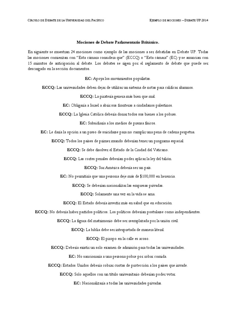 Mociones Debate Ejemplos | Justicia | Crimen y justicia | Prueba ...